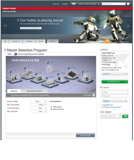 CDA - Drive selection on the Internet with the maxon selection program.
